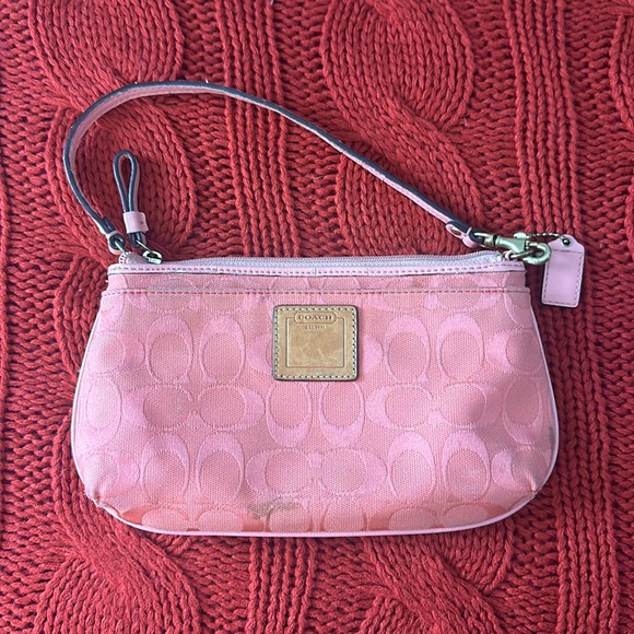 Coach | Bags | Auth Coach Small Pouch Bag With Strap Classic Logo Pink ...